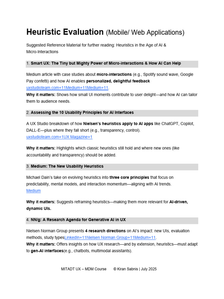 Heuristic Principles Reference Material July 2025 | PDF | Usability ...