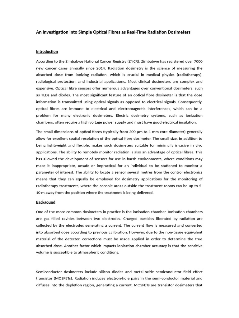 An Investigation Into Simple Optical Fibres As Real-Time Radiation ...
