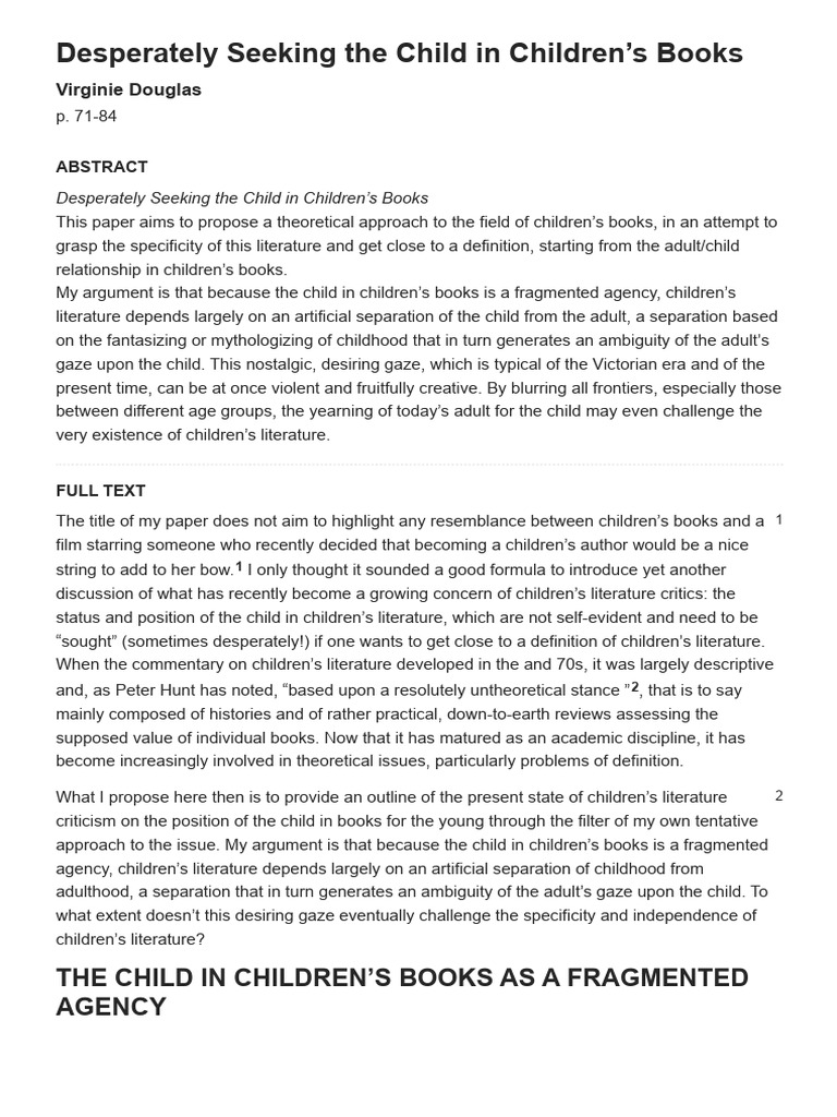 Desperately Seeking The Child in Children's Books | PDF | Children's ...