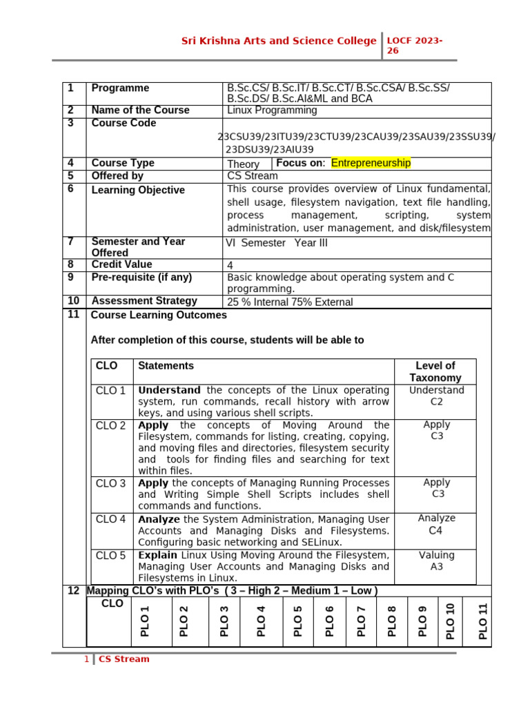 23CSU39 - Linux Programming | PDF | File System | Computer File