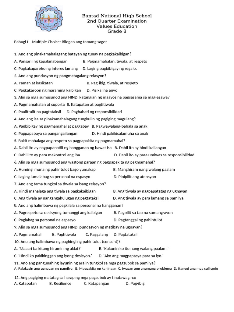 2nd Quarter Exam | PDF