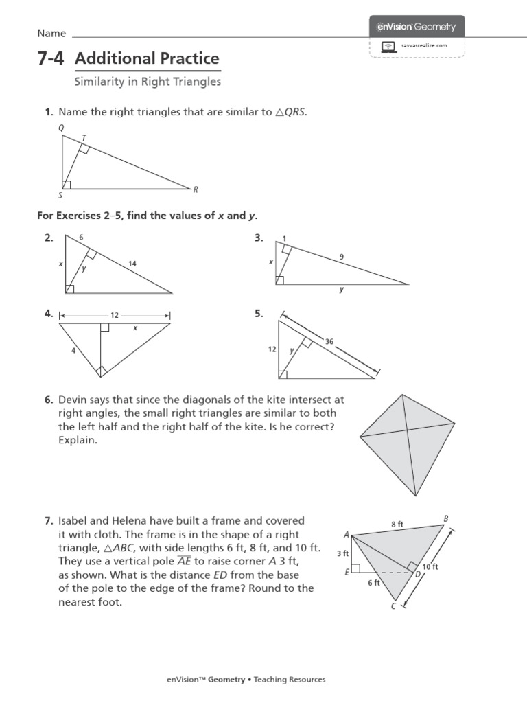Similarity in Right Triangles Practice | PDF