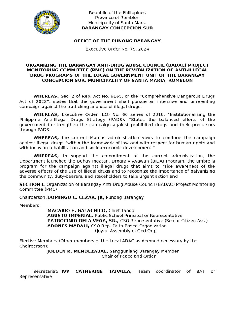 Executive Order Badac PMC | PDF | Government