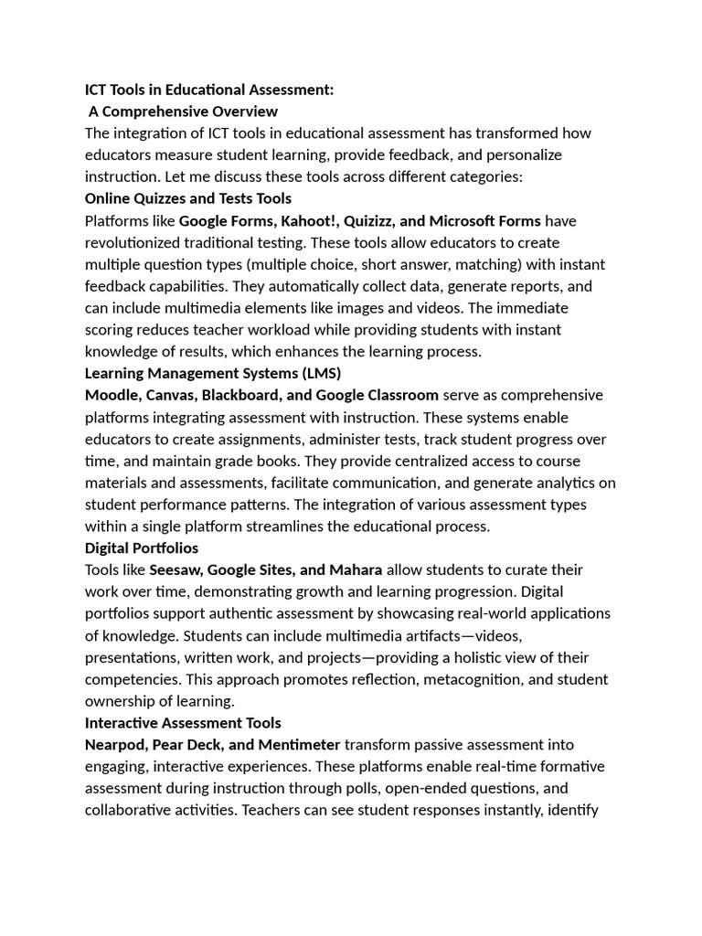 ICT Tools in Educational Assessment DTE YEAR 2 | PDF | Educational ...