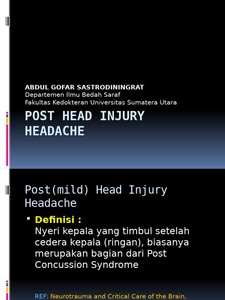 Post Head Injury Headache | PDF | Concussion | Human Head And Neck