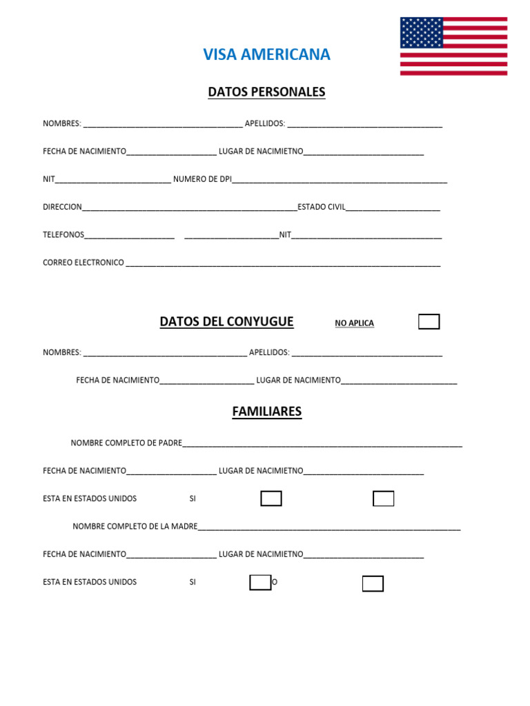 Solicitud de Visa Americana: Datos Personales | PDF