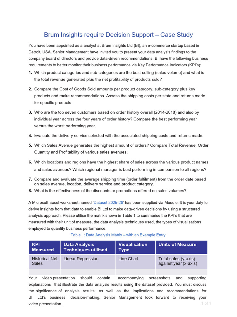 Data Analysis Case Study 2025-26 - MAN5077 | PDF | Data Analysis | Performance Indicator