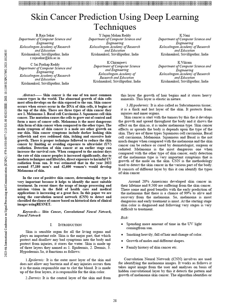Skin Cancer Prediction Using Deep Learning Techniques | PDF | Melanoma ...