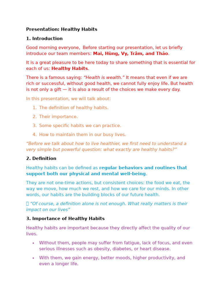 Essential Healthy Habits for Well-Being | PDF | Habits | Foods
