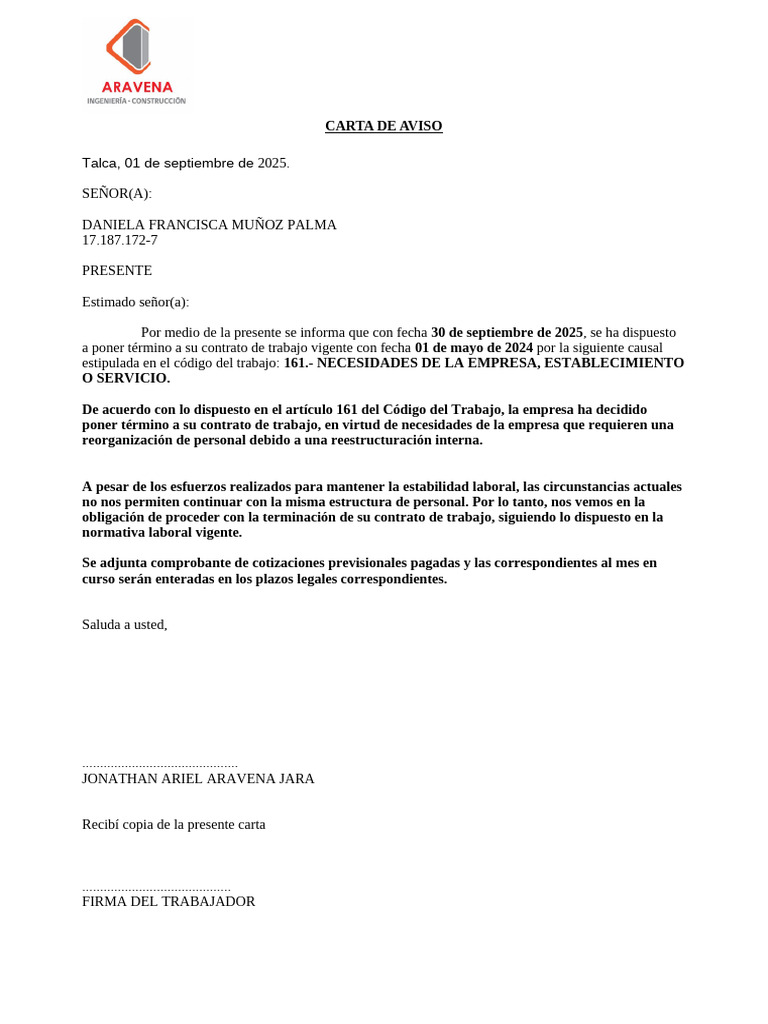Formato Carta AVISO | PDF
