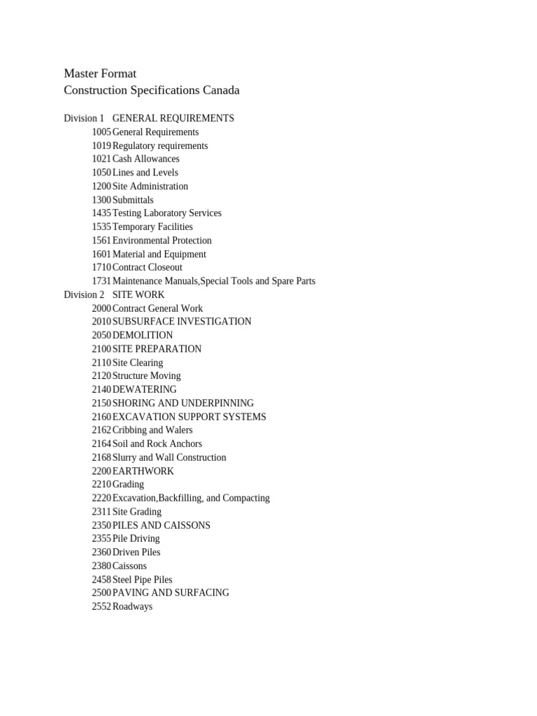 Master Format Construction Specifications Canada | PDF | Concrete ...