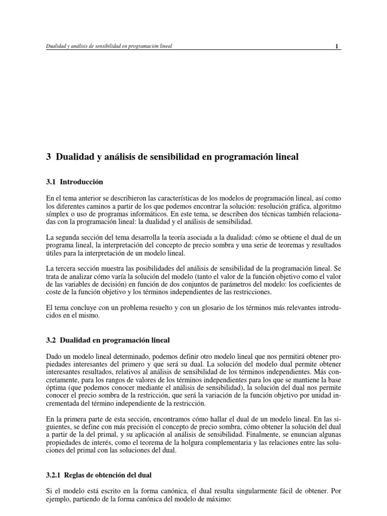 Dualidad y Sensibilidad en Prog. Lineal | PDF | Programación lineal | Linealidad