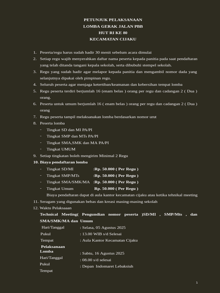 Lomba Gerak Jalan PBB HUT RI 80 Cijaku | PDF
