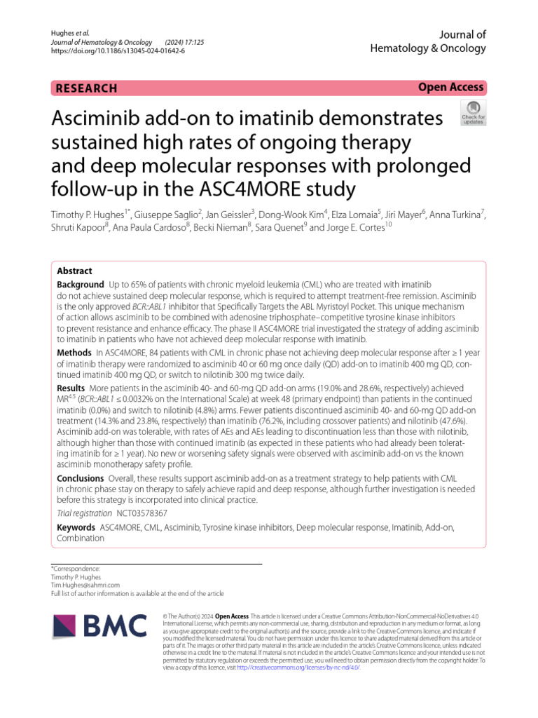 Asciminib Add-On To Imatinib Demonstrates Sustained High Rates of ...