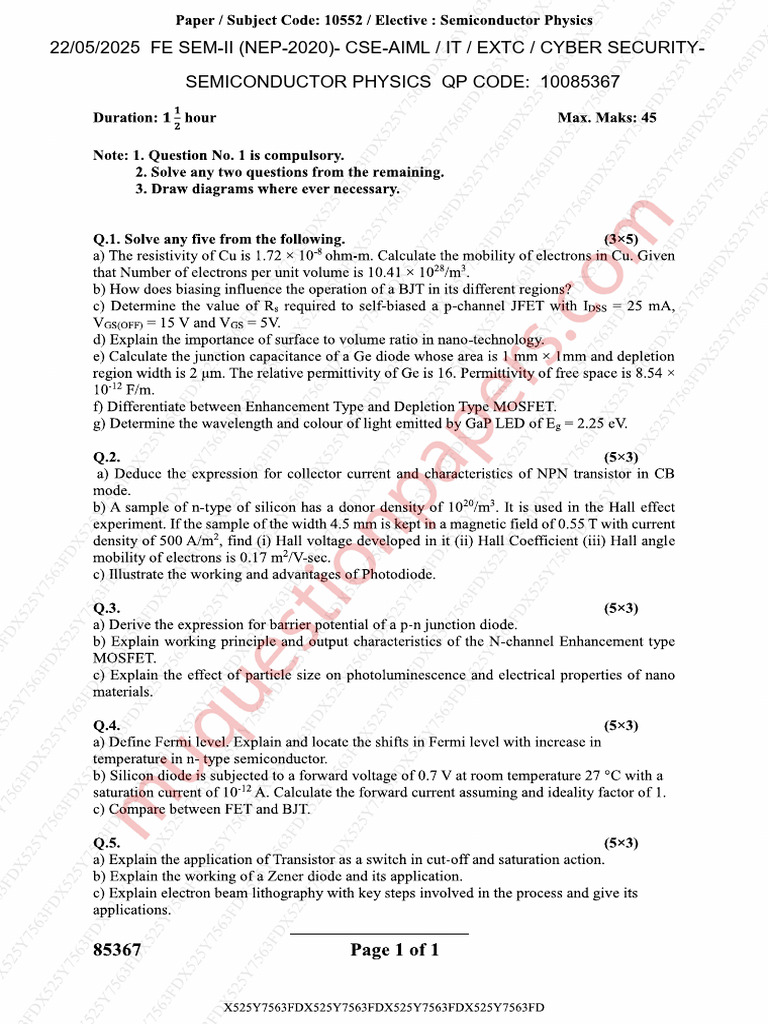 Be First Year Engineering Semester 2 2025 May Semiconductor Physics Nep ...