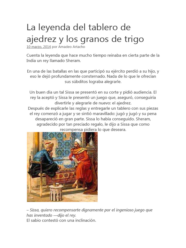 La Leyenda Del Tablero de Ajedrez y Los Granos de Trigo | PDF | Ajedrez