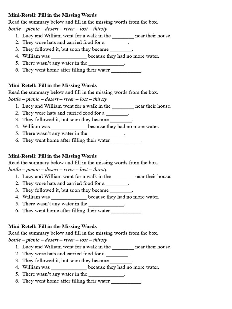 Mini-Retell Activity: Fill in the Blanks | PDF