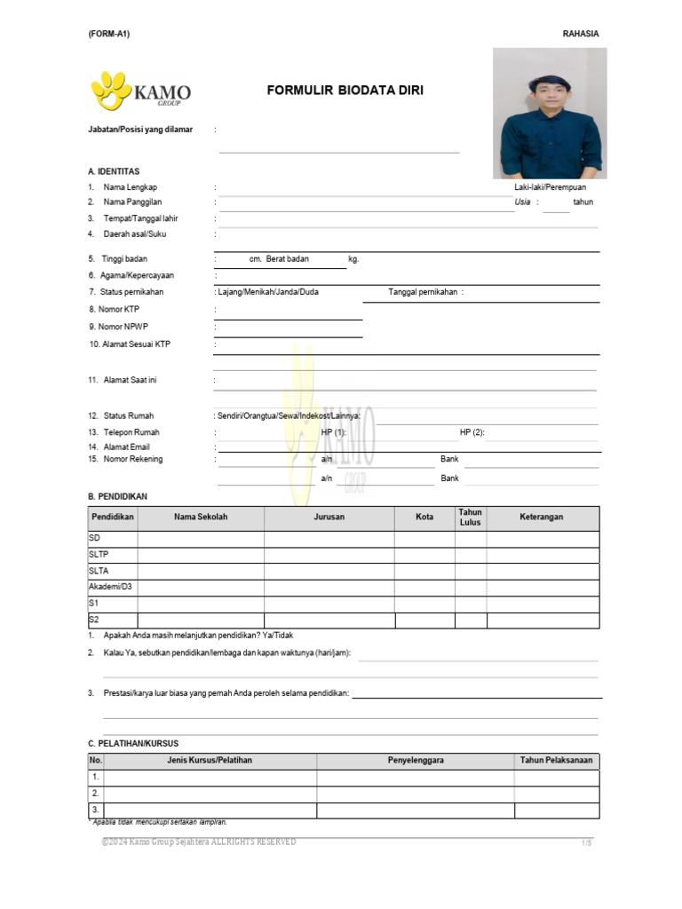 Formulir Biodata Lamaran Kerja | PDF
