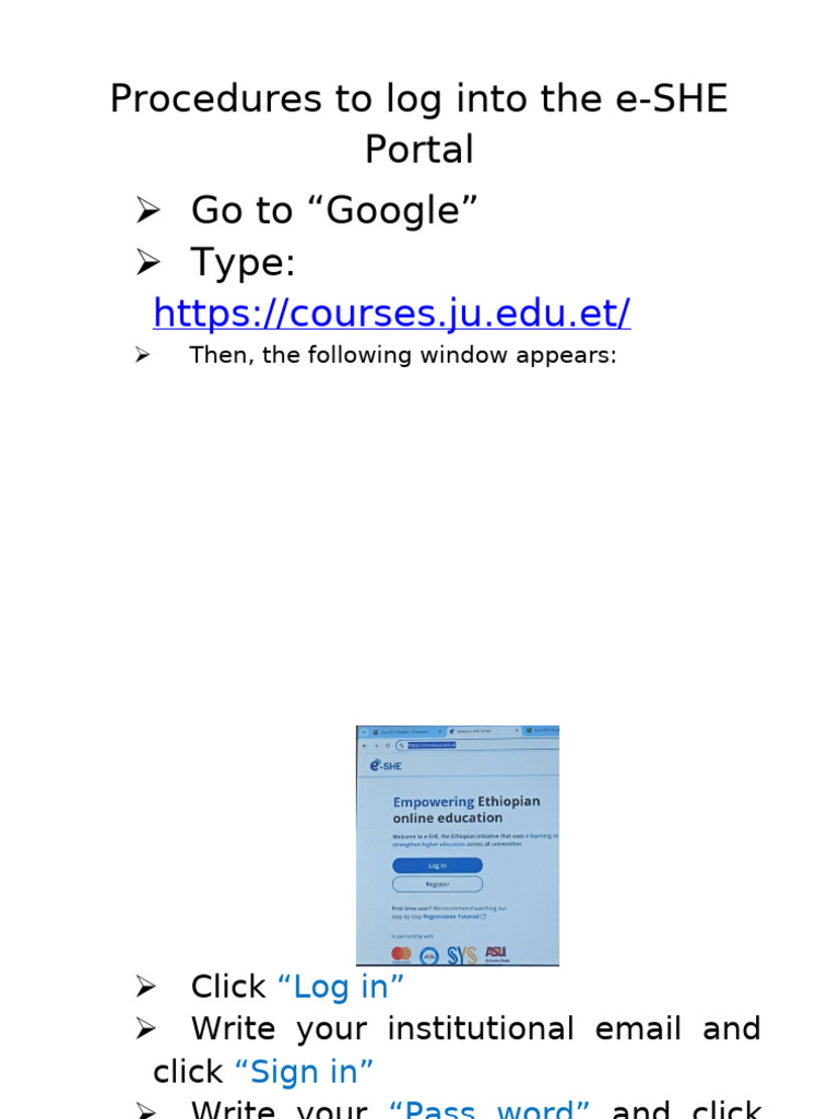 Procedures to Log Into the E-SHE Portal | PDF