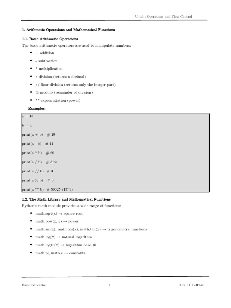 Unit 3 Operations and Flow Control | PDF | Arithmetic | Mathematics