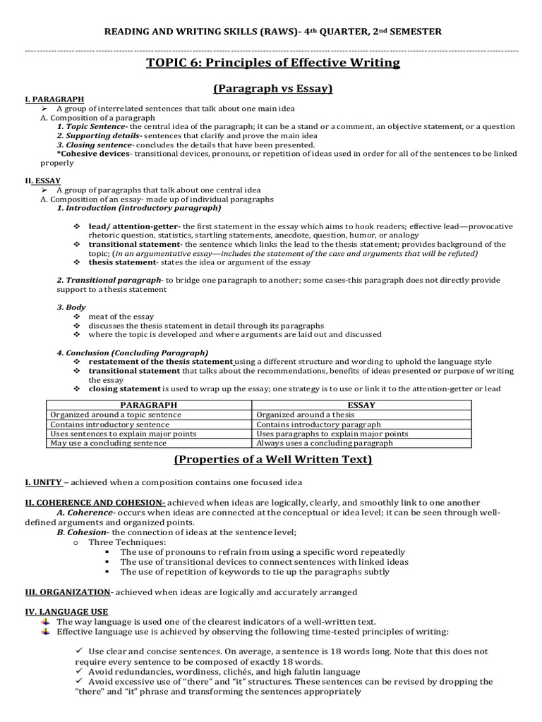 RAWS-weeks-6-7 (1) | PDF | Essays | Paragraph