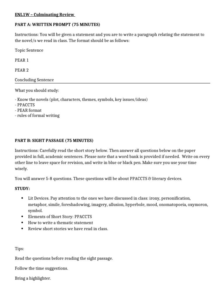 ENL Culminating Review | PDF