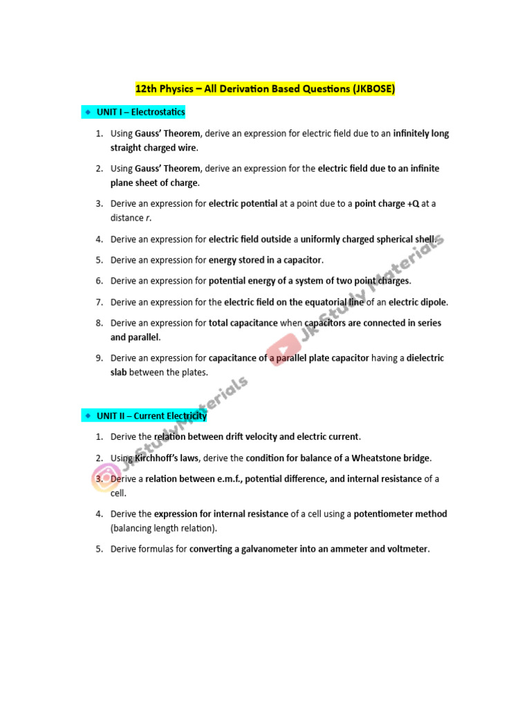 12th Physics Derivations Guide (JKBOSE) | PDF | Inductance | Atomic Nucleus