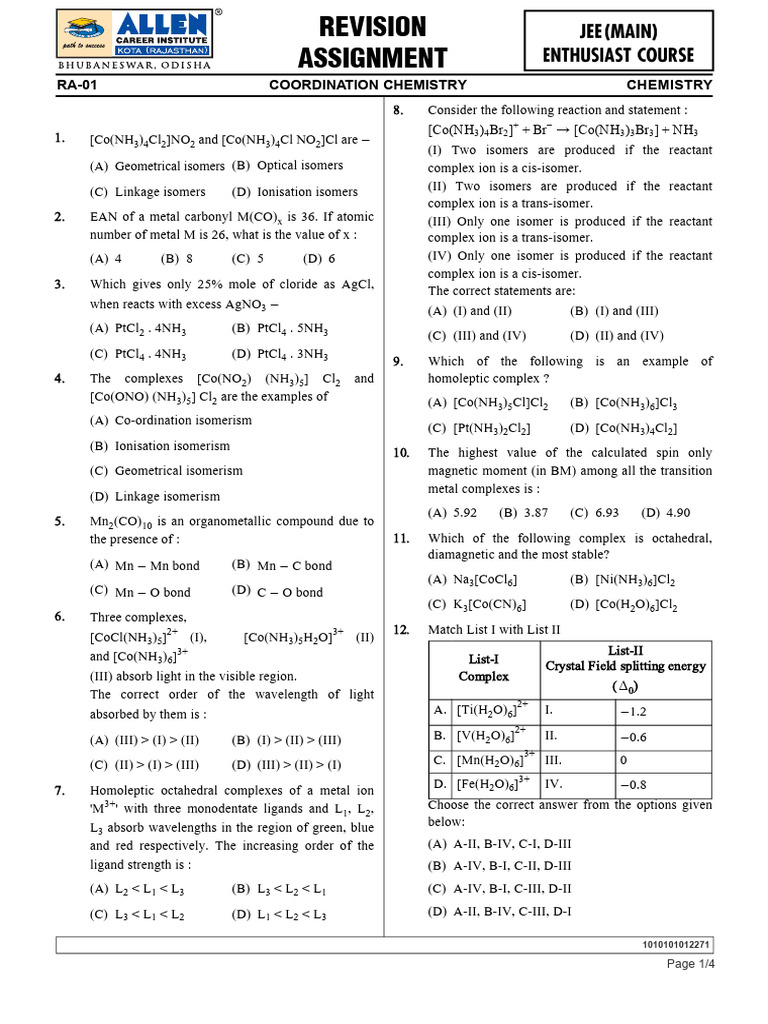 RA - Coordination Chemistry - GG | PDF | Coordination Complex | Ligand