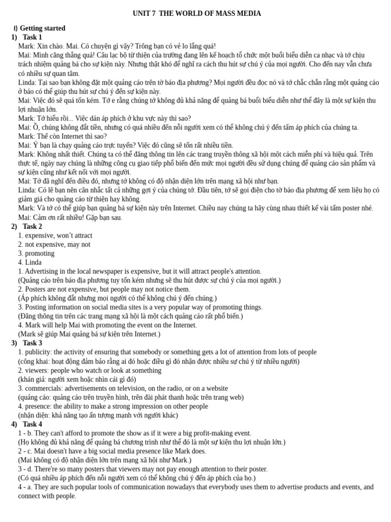 UNIT 7 THE WORLD OF MASS MEDIA | PDF