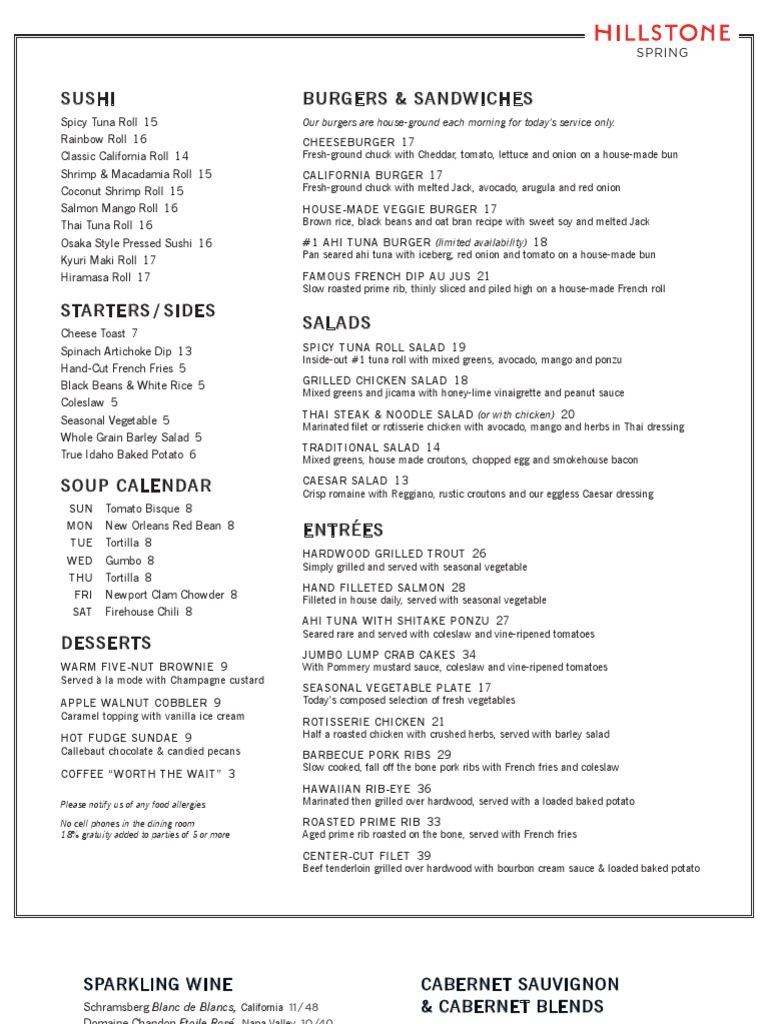 Hillstone Restaurant Menu Overview | PDF | Salad | Hamburgers