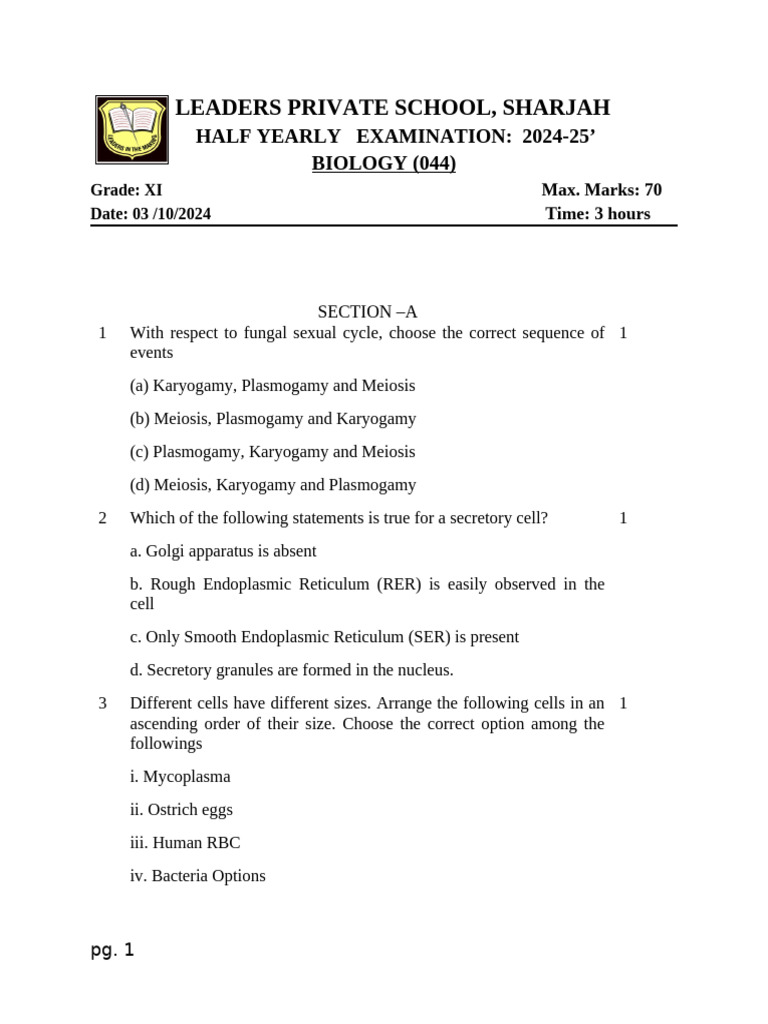 Grade 11 Hy Qp Bio 2024 - (1) | PDF | Root | Cell (Biology)