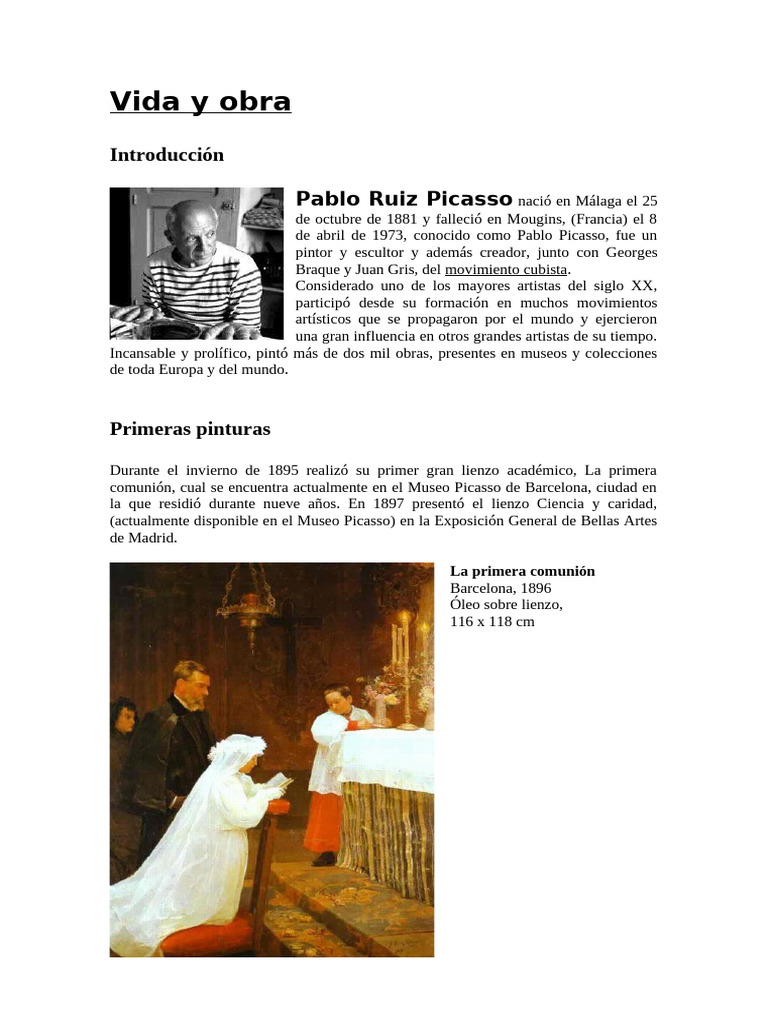 Vida y obra de Pablo Picasso | PDF | Pablo Picasso | Cubismo