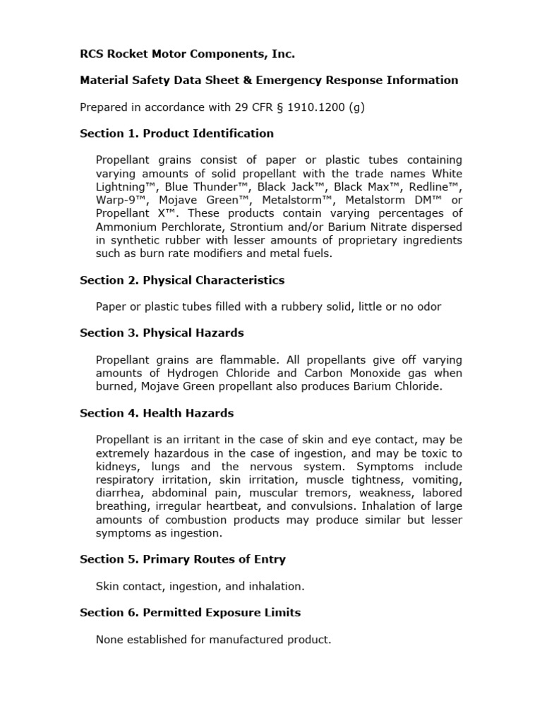 RCS Rocket Propellant Safety Guide | PDF | Rocket Propellant | Chemical ...