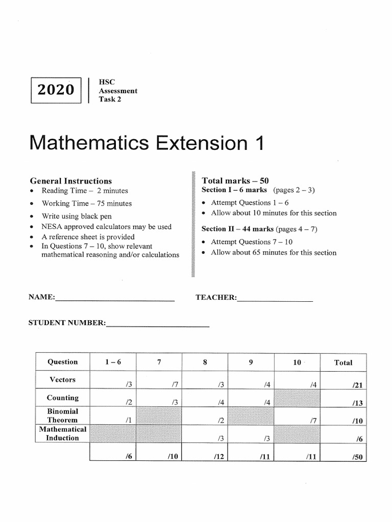 Nsghs HSC 2020 x1 Task 2 | PDF