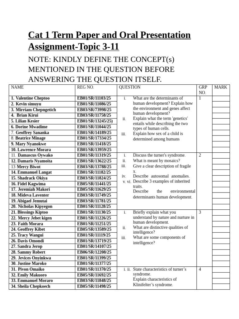 Oral Presentation Assignment - 100618 | PDF | Biology | Genetics