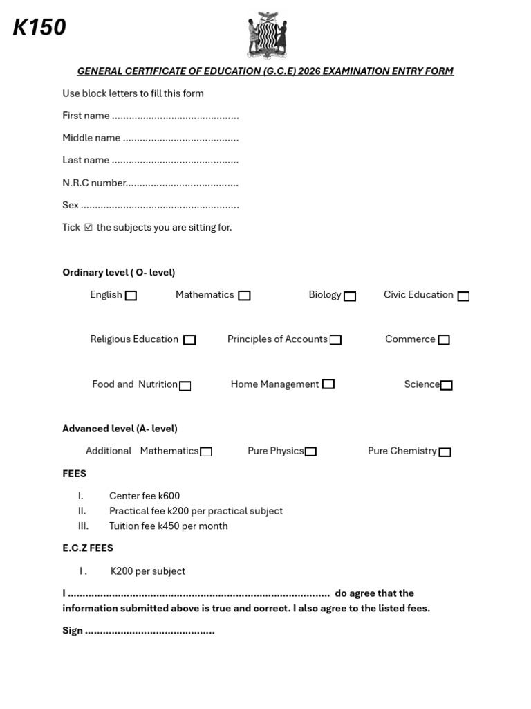 2026 G.C.E Form.. | PDF | Career And Technical Education | Educational ...