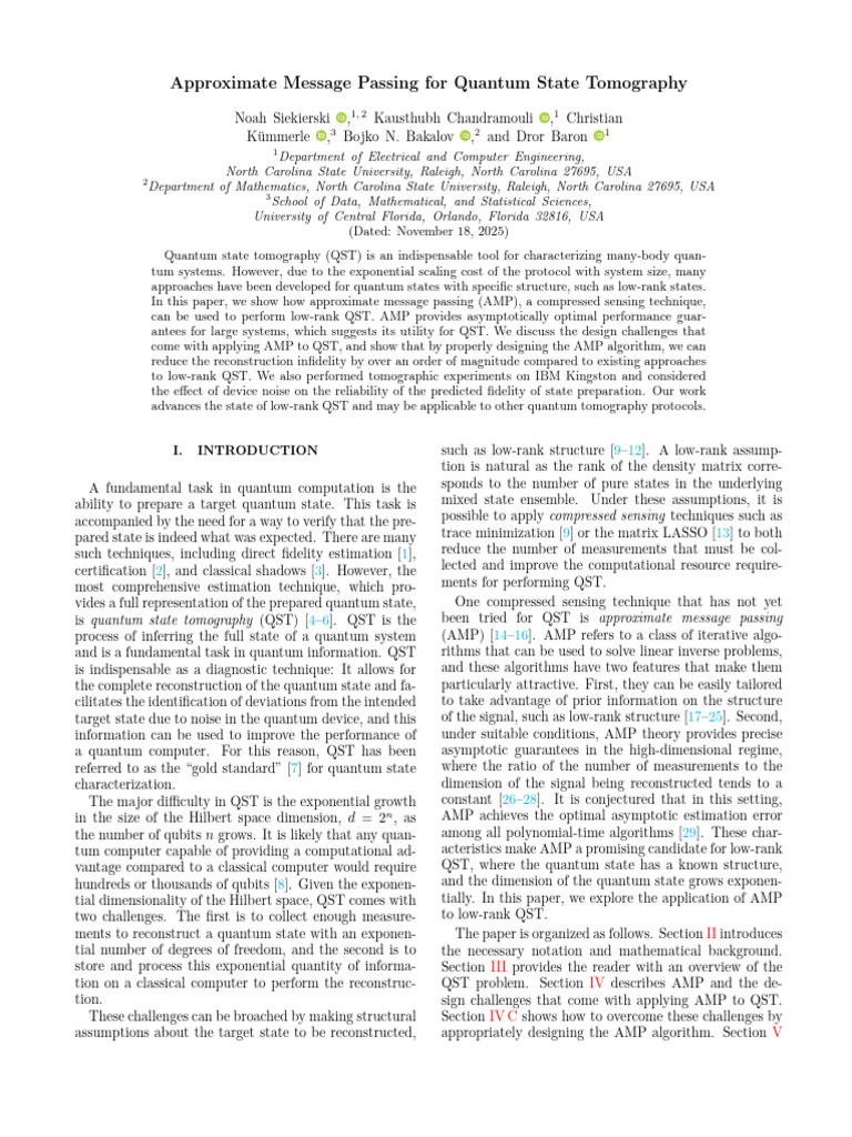 Approximate Message Passing for Quantum State Tomography | PDF | Eigenvalues And Eigenvectors ...