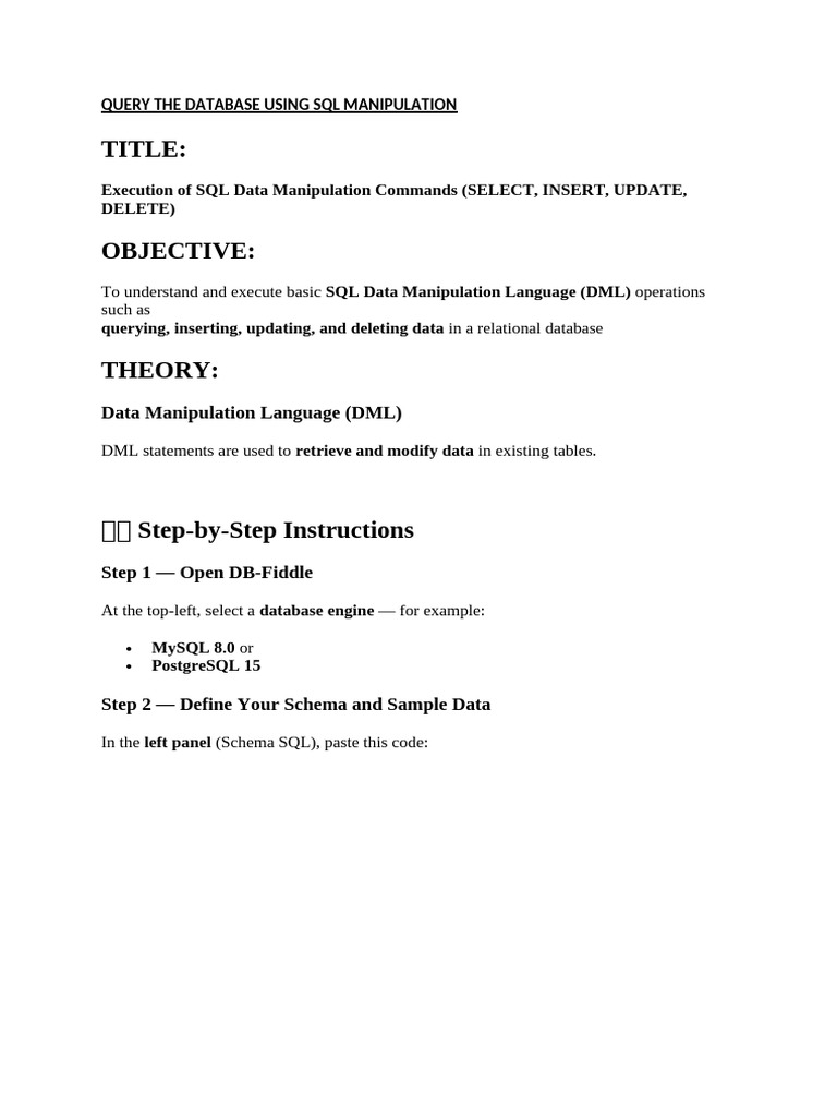 SQL Data Manipulation Commands Guide | PDF