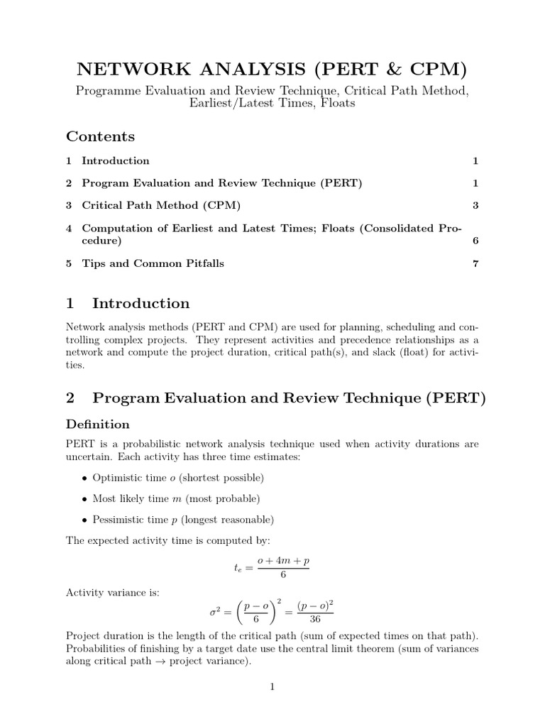 PERT and CPM Network Analysis Guide | PDF | Applied Mathematics