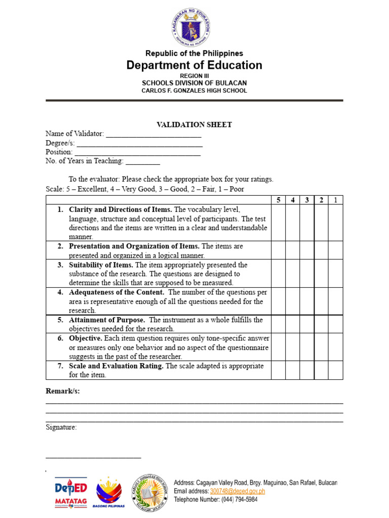 Validation Sheet | PDF | Psychology