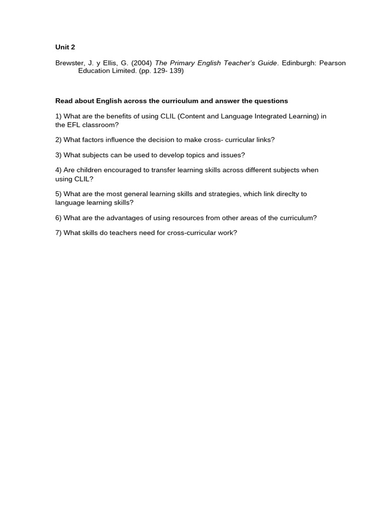 Unit 2 - English Across The Curriculum CLIL | PDF