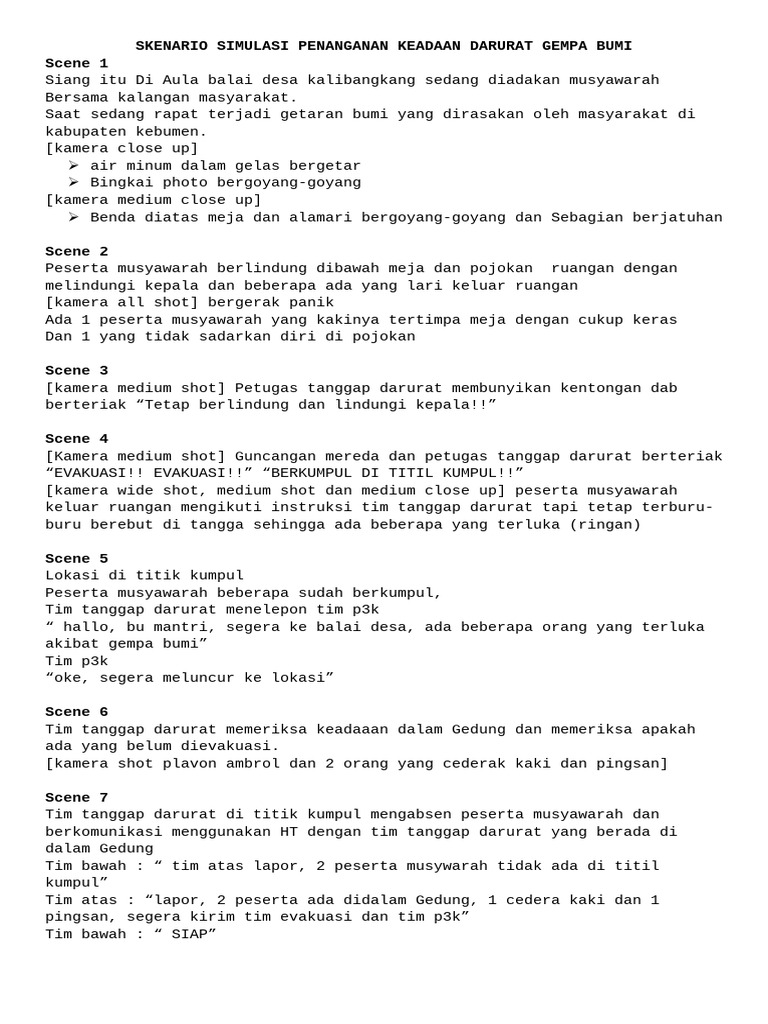 Skenario Simulasi Penanganan Keadaan Darurat Gempa Bumi | PDF