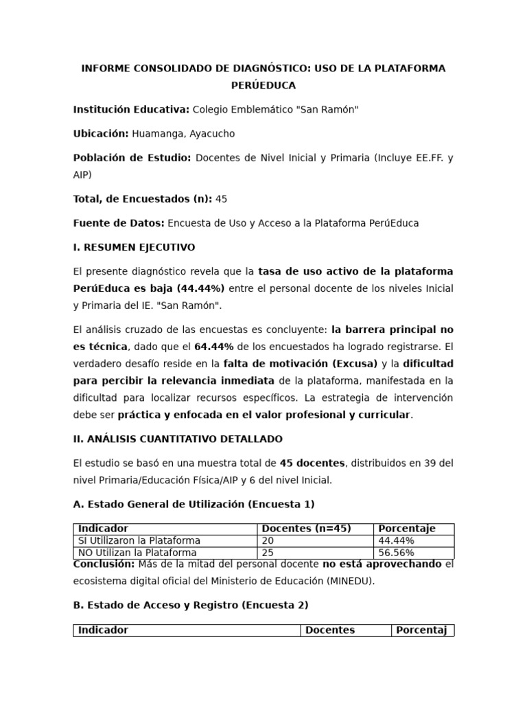 Informe Consolidado de Diagnóstico | PDF | Maestros | Educación primaria