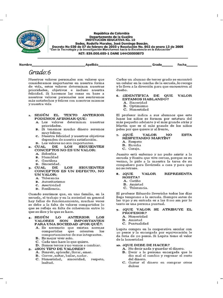 Examen Final Del Cuarto Periodo | PDF