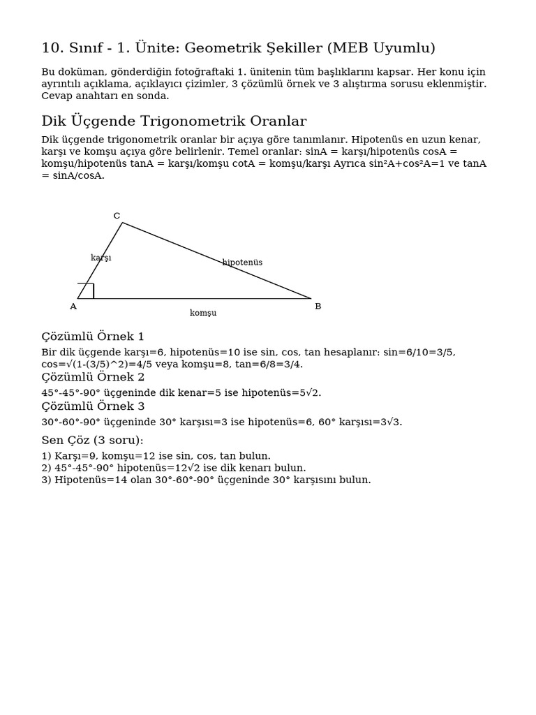 10 Sinif 1 Unite Geometrik Sekiller Konu Anlatimi | PDF