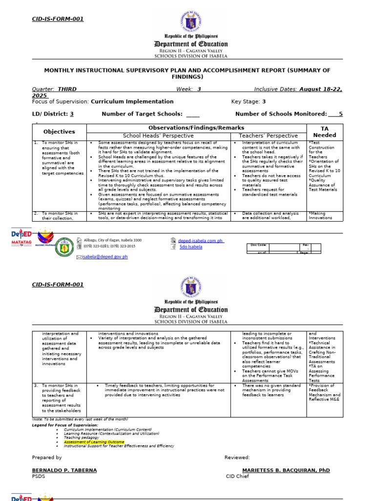 Consolidation Form Week 3 (August 18-22) | PDF | Educational Assessment ...
