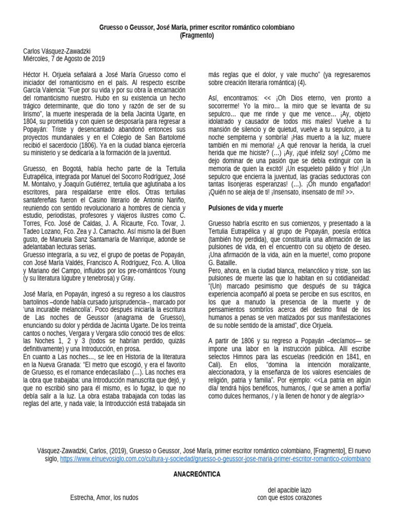 8° Gruesso, - José - María, - Primer - Escritor - Romántico ...