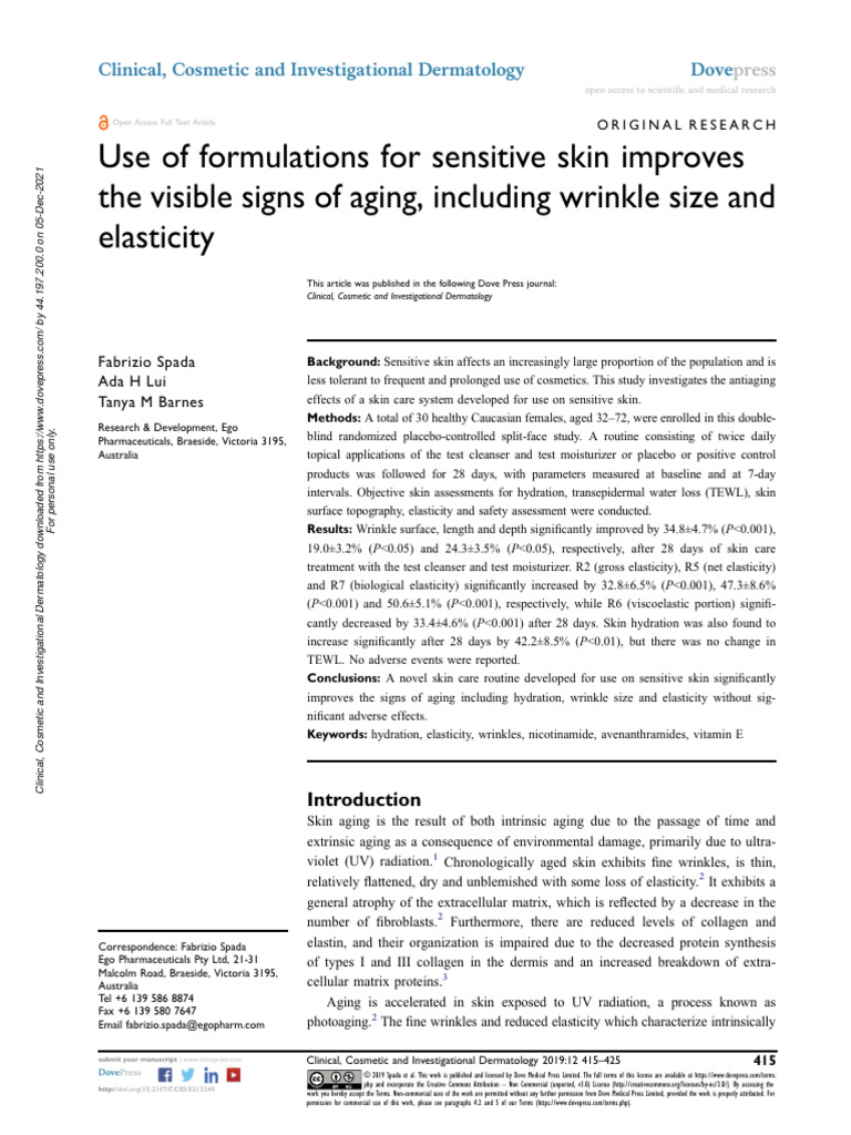 Use of Formulations For Sensitive Skin I | PDF | Skin Care | Medicine