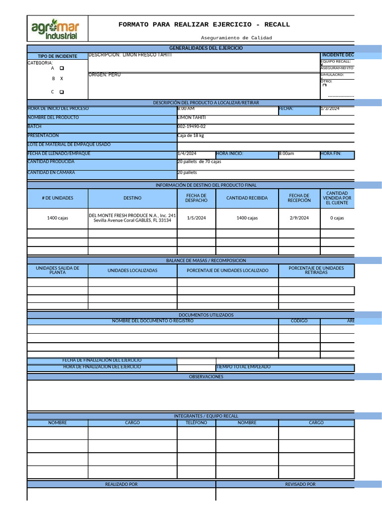 Mock Recall Format | PDF