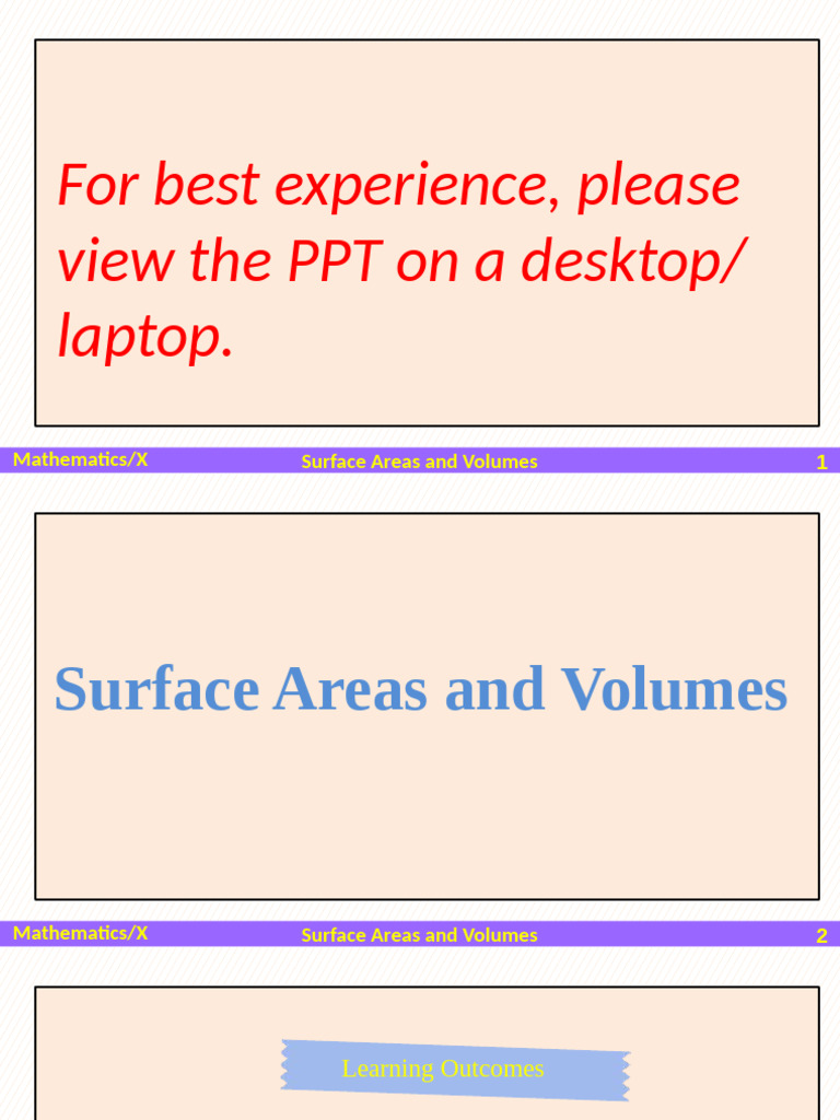 PPT1 CB X Math Surface Areas and Volumes | PDF | Volume | Area